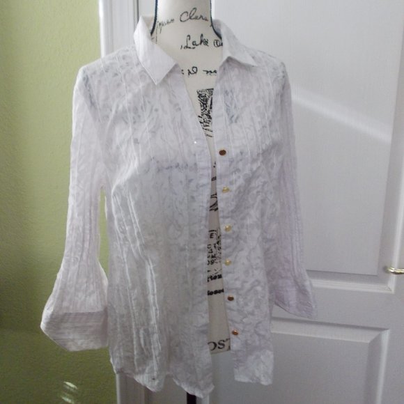 JM Collection | Tops | Jm Collection Crisp White Semi Sheer Top Size 2 ...